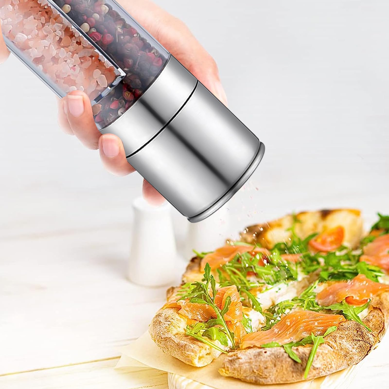 MDHAND Manual Salt and Pepper Grinder Set, 2 IN 1 Pepper Grinder & Salt Grinder with Adjustable Coarseness, Pepper Mill Shaker Salt and Pepper Grinder For Kitchen