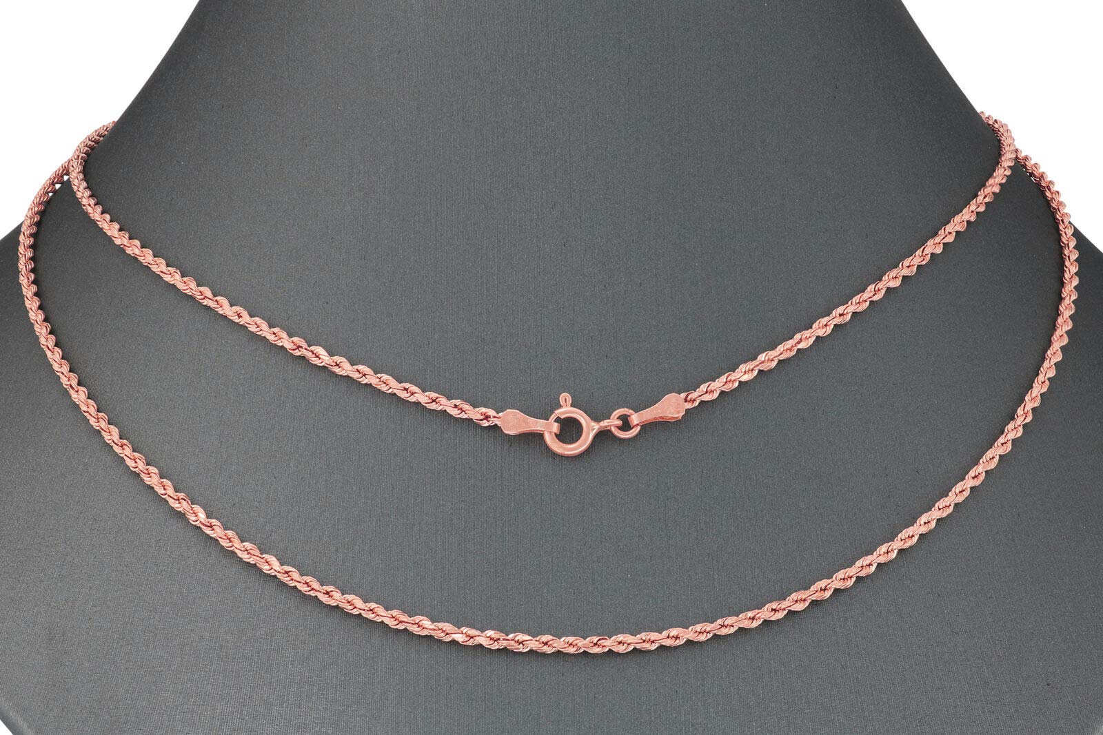 Nuragold 10k Rose Gold 1.5mm Rope Chain Diamond Cut Womens Dainty Pendant Necklace, 14" 16" 18" 20" 22" 24" 26"