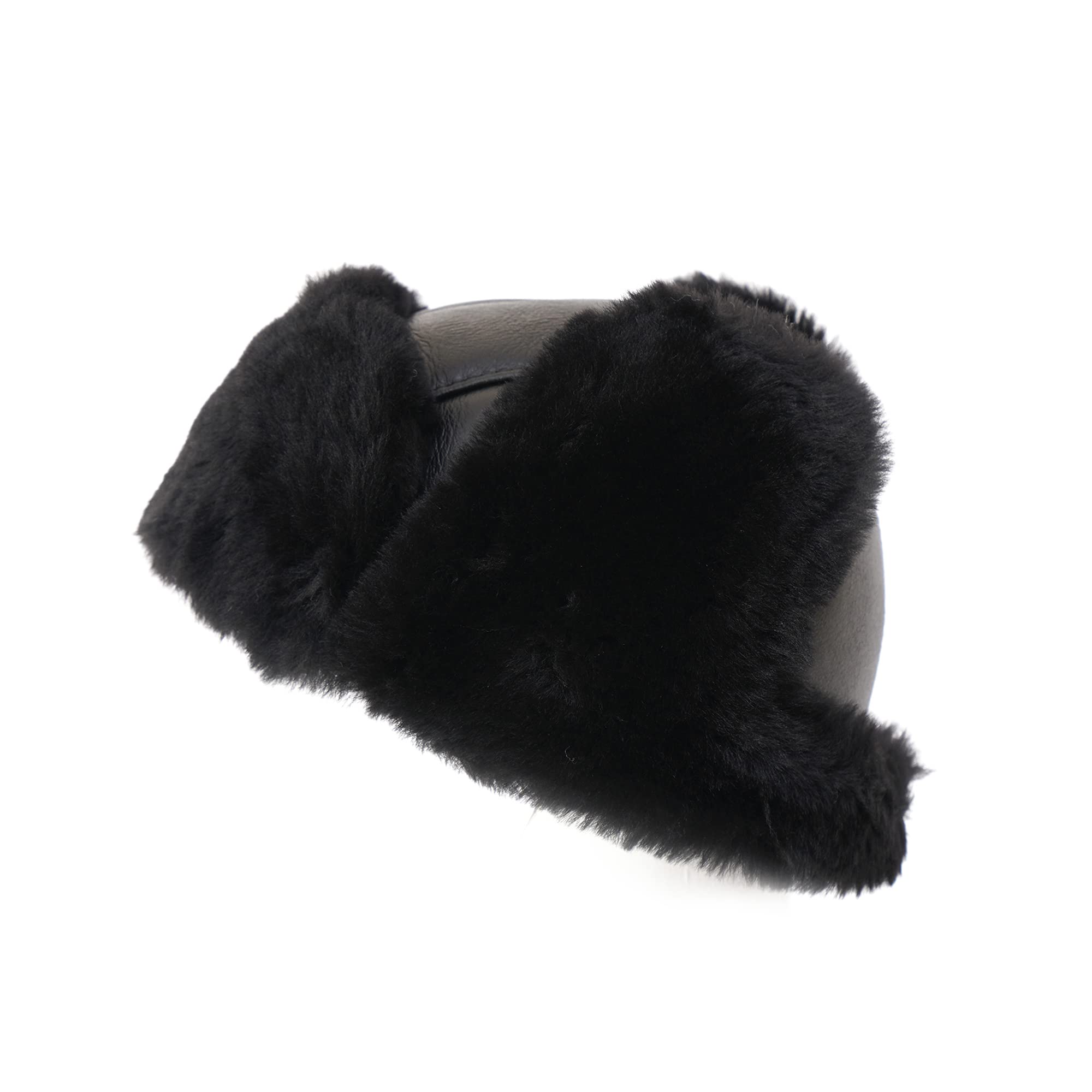 Mumcu's Shearling Sheepskin Leather Russian Ushanka Fur Hat (Large, Black)