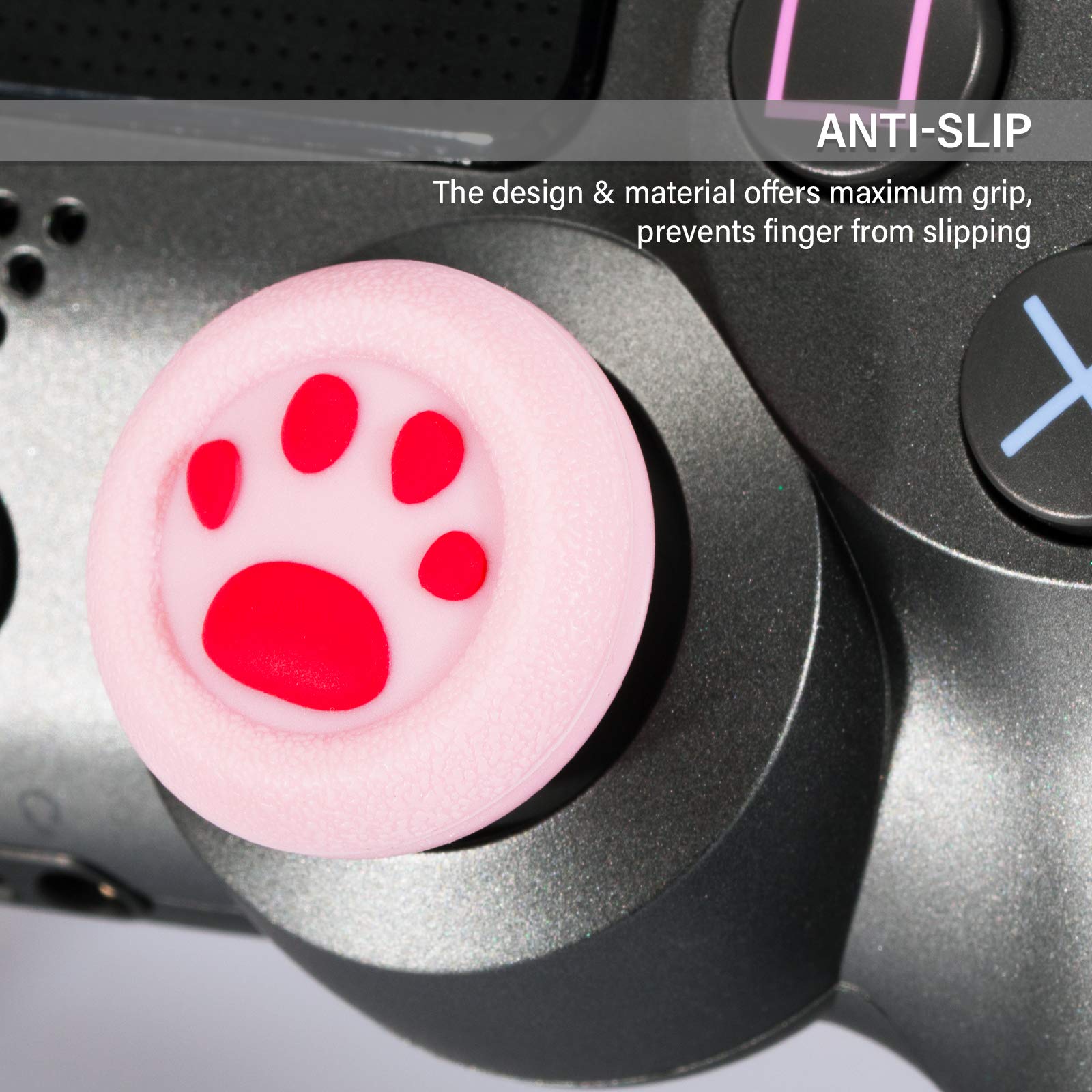 Playrealm Soft Rubber Silicone 3D Texture Thumb Grip Cover x 4 for PS5, PS4, Xbox Series X/S, Xbox One, Switch PRO Controller(Cat Paw Coral Purple)