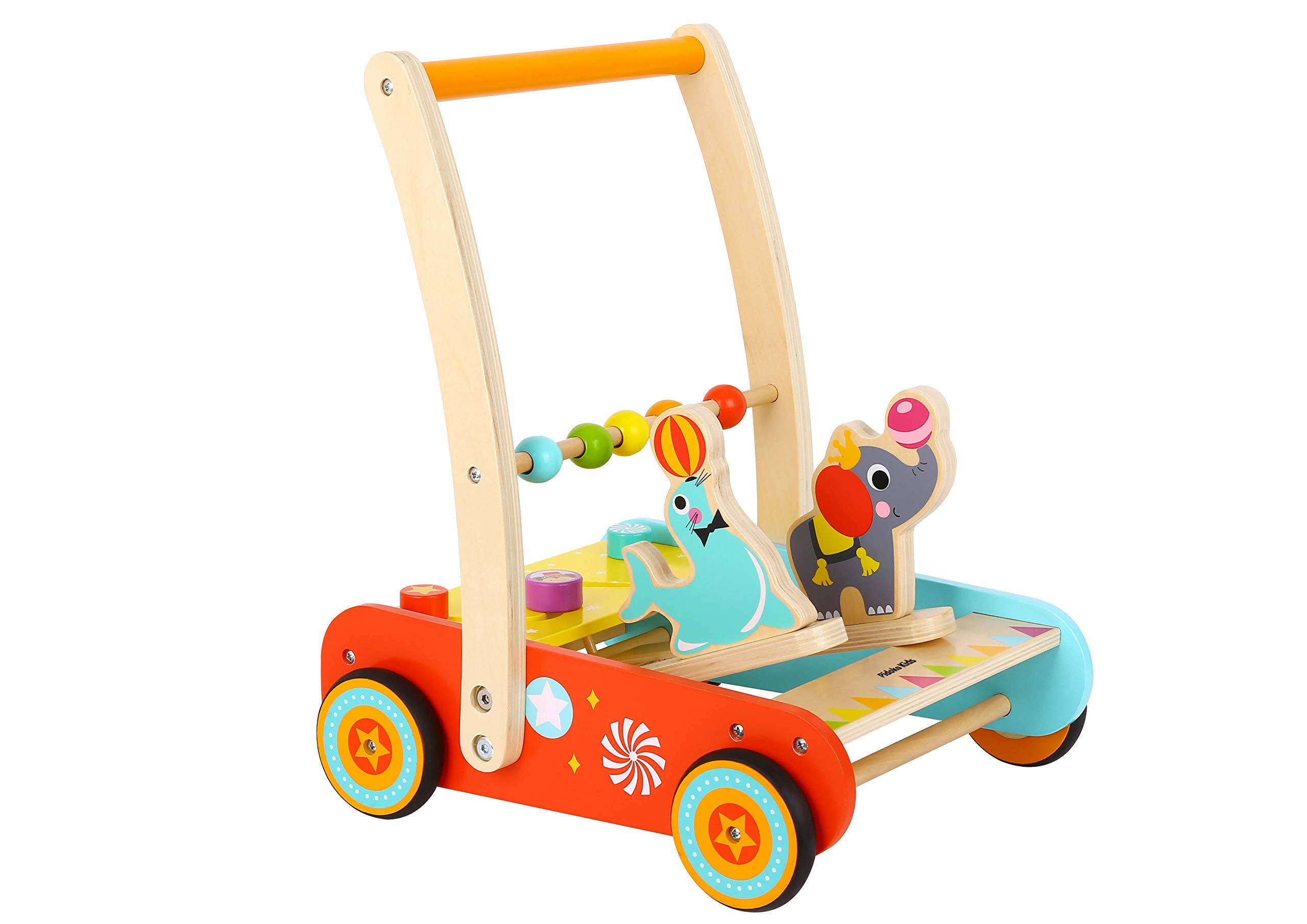 Pidoko Kids Wooden Baby Walker Cart with Wheels - Circus Theme for 1 Year Old and up