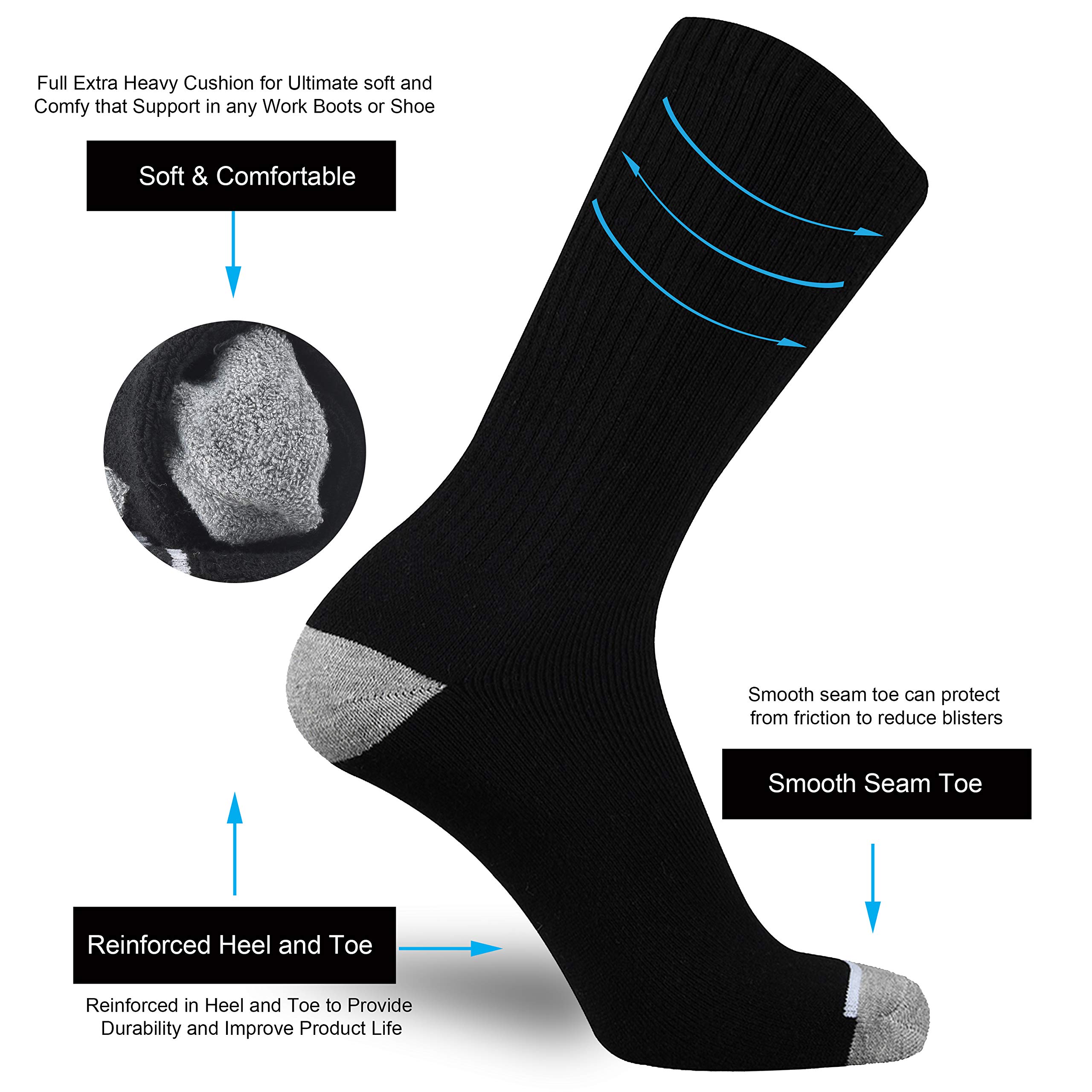 ONKE Cotton Cushion Crew Socks for Men Women Athletics All Seasons Thick Warm Heavy Duty Work Boots Moisture Wicking Control(Black XL)