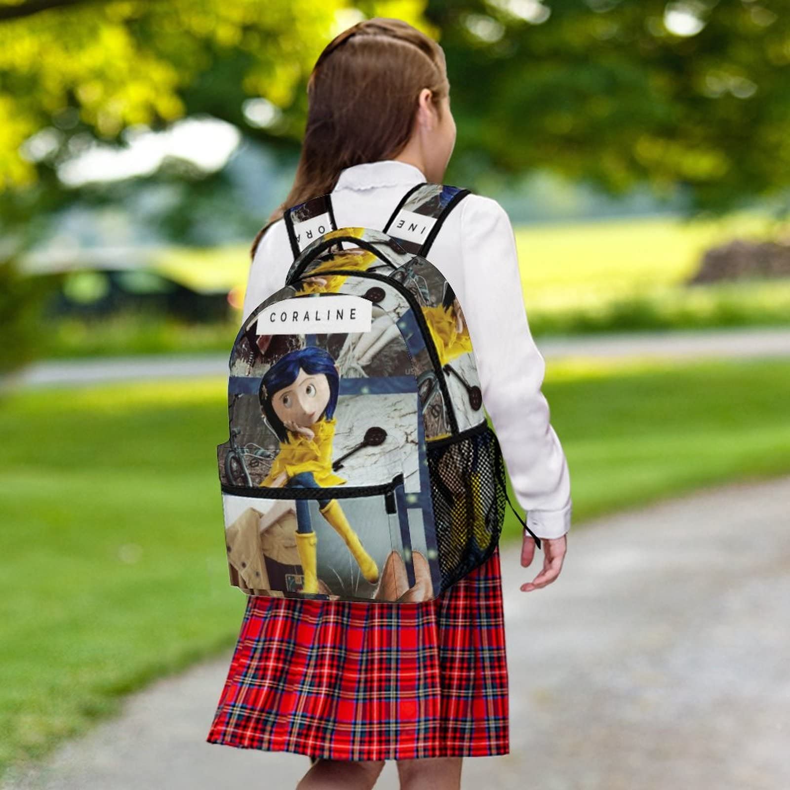 Rwillppycfei 3D Printed Backpack Animated Dark Fantasy Horror Cora-line Bag Large Storage Shoulder Backpack Creative sports Bag Classical Basic Travel Backpack Ages 12-18 years old