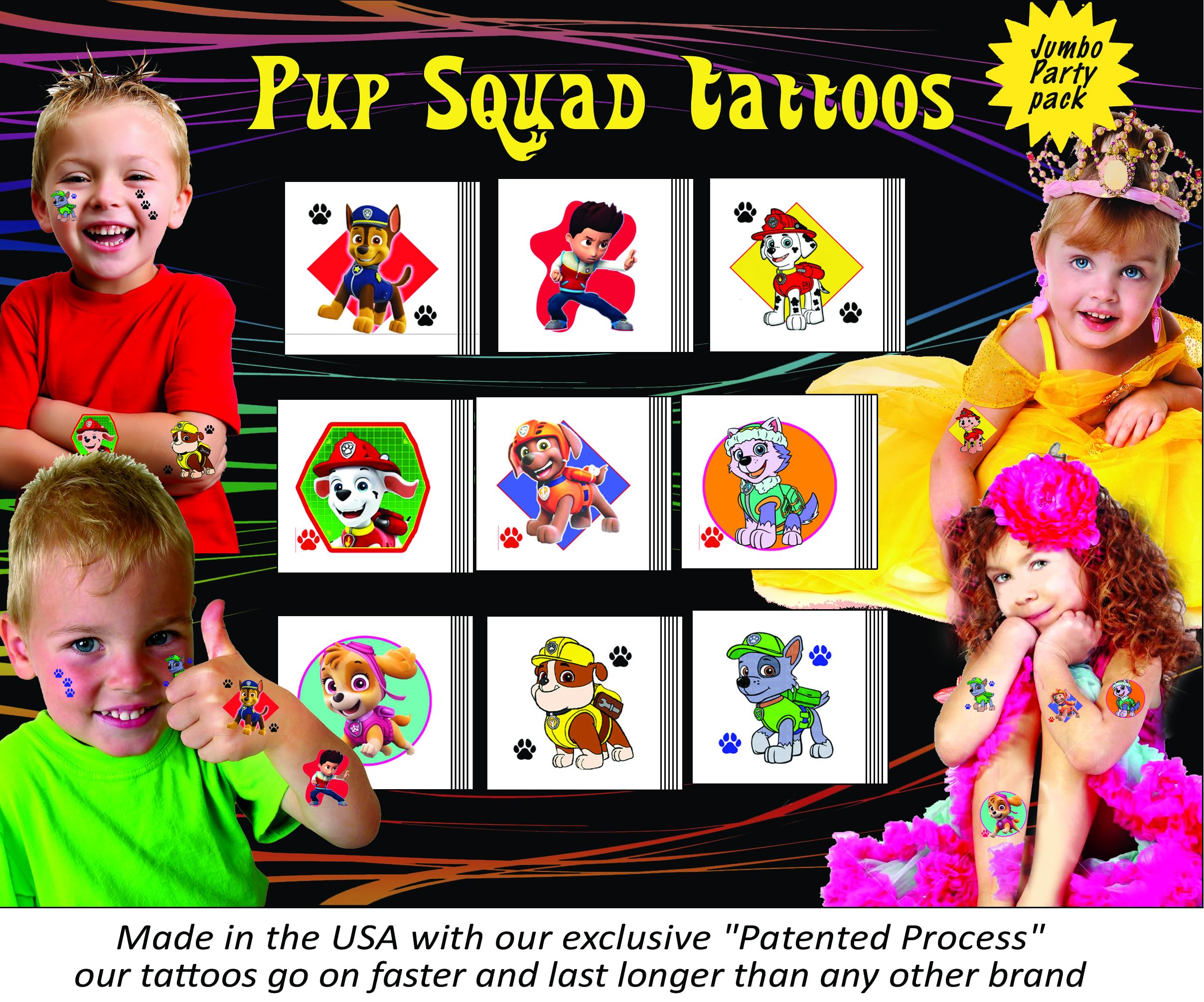 Pup Squad Temporary Tattoos for Kids - 45pk - Kids Birthday Party Favors - Pinata Stuffers