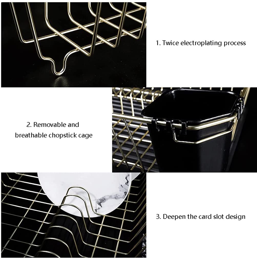OLOTU Stable 1-Tier Dish Rack with Drainboard,Multifunctional Metal Utensil Holder for Kitchen Countertop,Durable Home Accessories,Black Dish Drying Rack