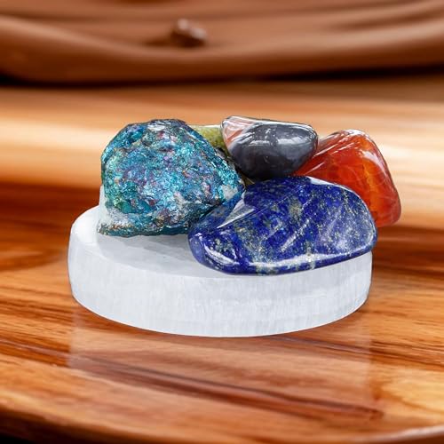Om Zone Selenite Charging Plate for Cleansing Crystals & Healing Stones, Meditation, Reiki, Protection Crystals, Spiritual Gift (1, 3" Round)