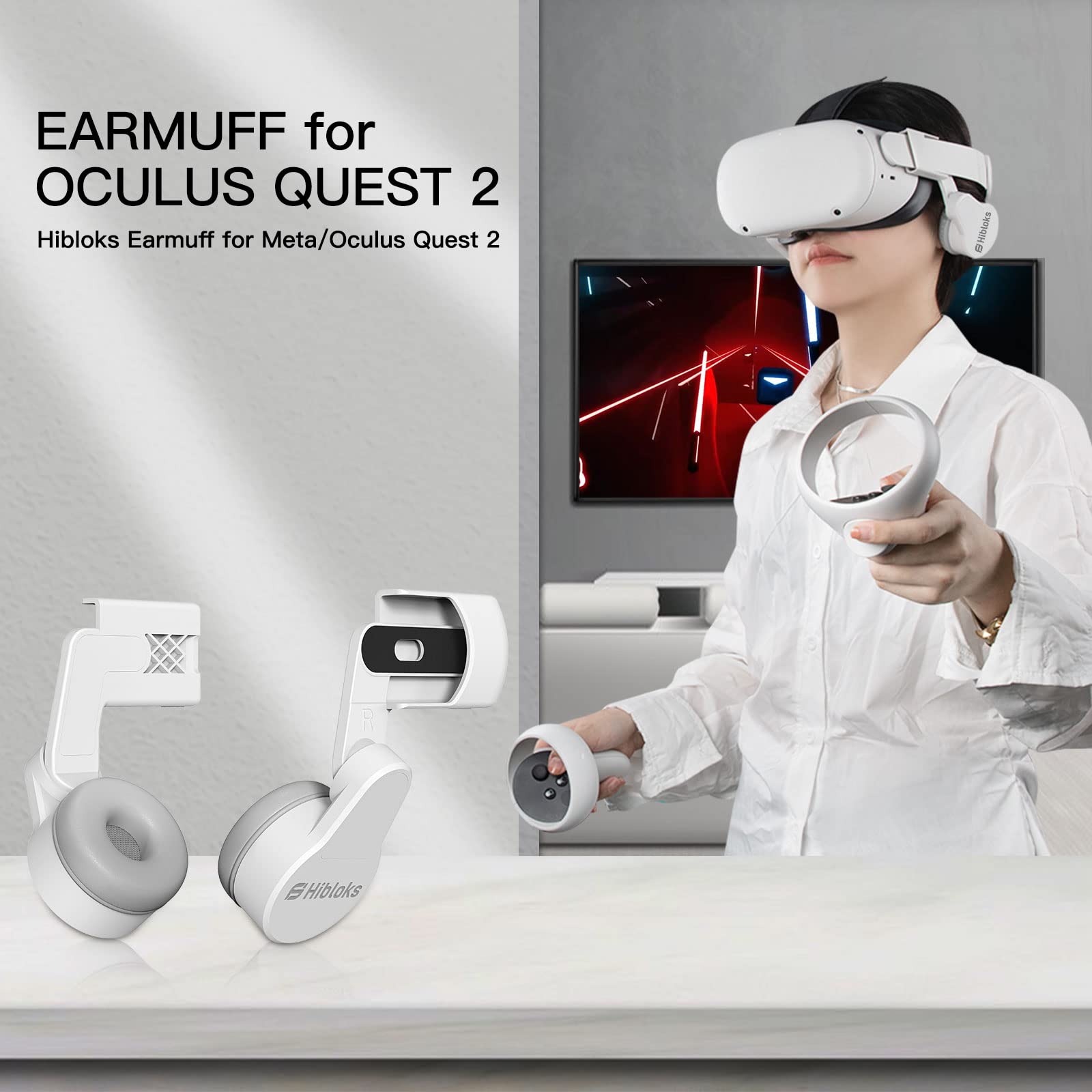 RCstyle Hibloks Adjustable Ear Muffs for Meta/Oculus Quest 2, Enhance Sound Effect for Meta/Oculus Quest 2 Accessories, Compatible with Original Strap/Elite Strap