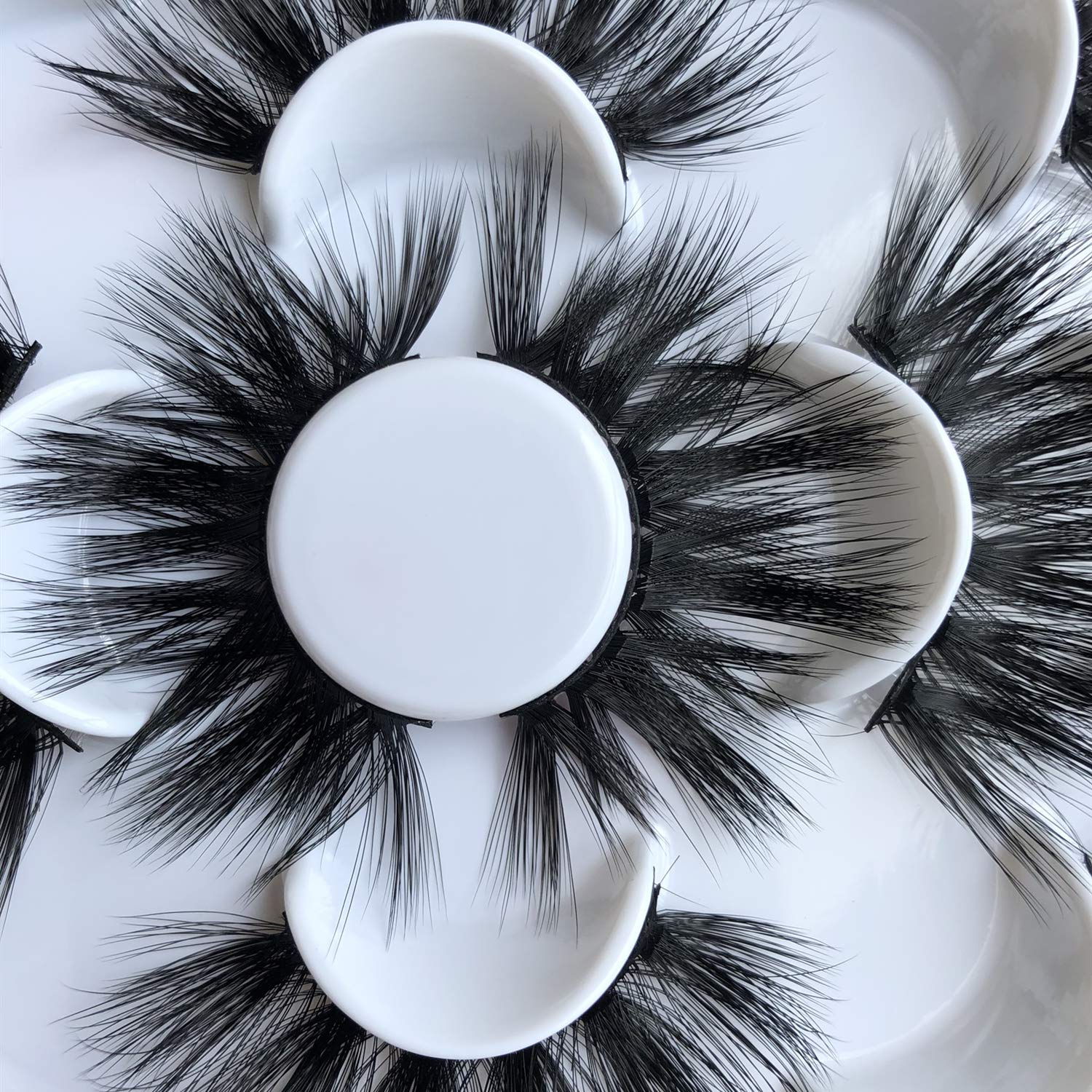 PLEELL 3D Mink 25mm Lashes,7 Pairs Long Dramatic Faux Fluffy False Eyelashes Crossed Lashes Wispy Handmade Volume Eye Makeup Mink
