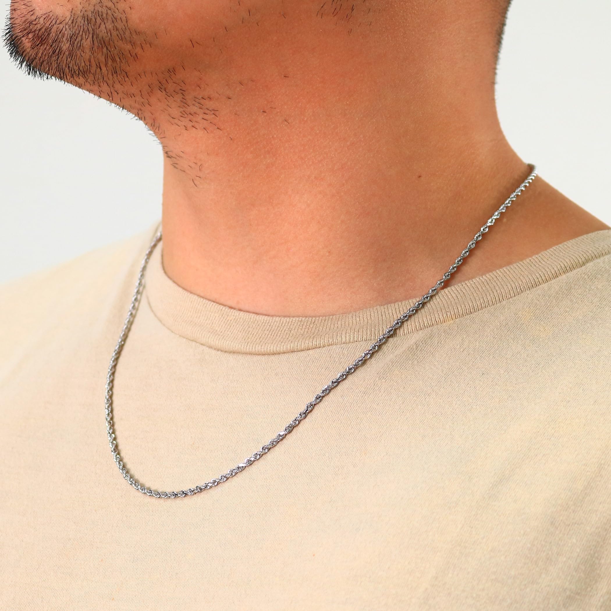 Nuragold 10k White Gold 2.5mm Rope Chain Diamond Cut Pendant Necklace, Mens Womens Jewelry 16" 18" 20" 22" 24" 26" 28" 30"