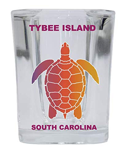 TYBEE ISLAND South Carolina Square Shot Glass Rainbow Turtle Design