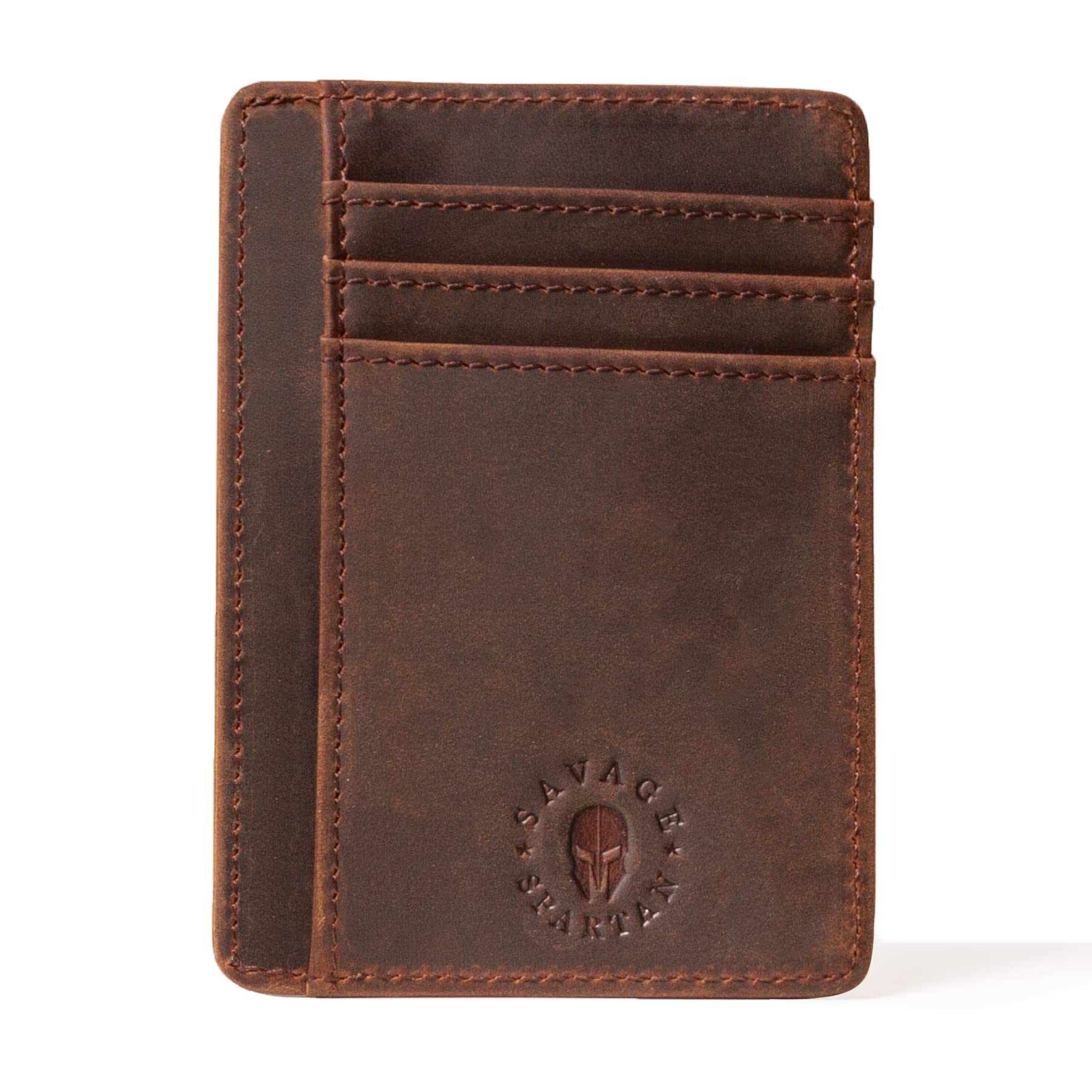 SAVAGE SPARTAN Slim Genuine Leather Front Pocket Minimalist Wallet for Men 1 ID Window