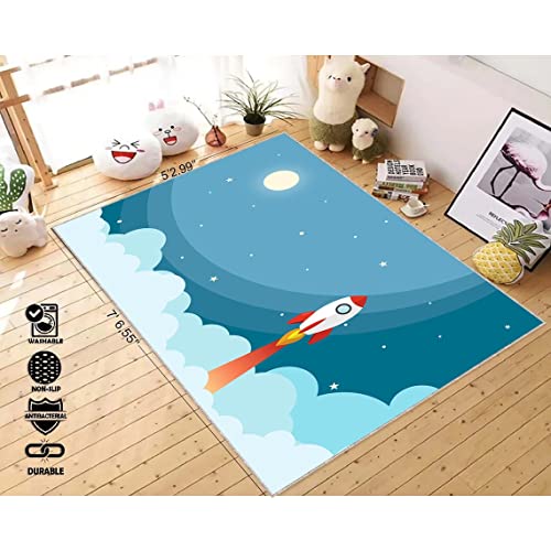 Space Rug, Spaceship Decor, Space Rocket Art, Space Rocket Rug, Kids Space, Rocket Stars, Kids Decor Rug, Decorative Rug, Kids Gift Carpets p81 (3.2x6.5 feet - 100x200 cm)
