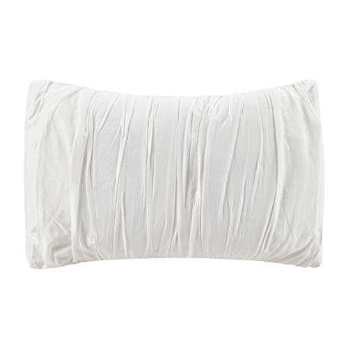 Madison Park Comforter Set-Textured Luxury Design All Season Down Alternative Bedding, Matching Sham, Decorative Pillows, King (104 in x 92 in), Delancey, Cotton Ruched White, 4 Piece