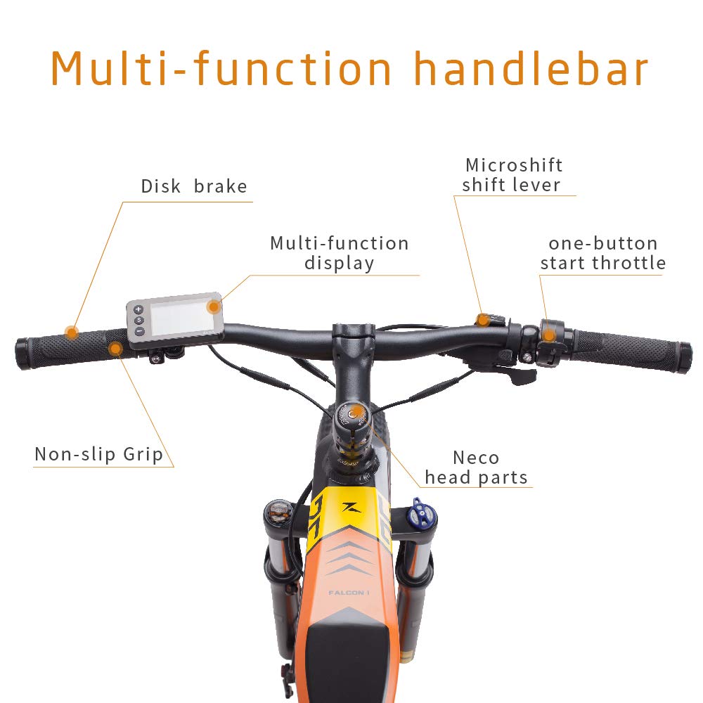 MZZK Electric Bike 7-Speed Powerful E-Bike with 48V Lithium Battery & Multi-Function Display (26" Mountain Bike-Orange)