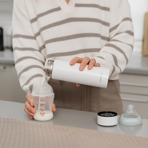 Nuby RapidCool Portable Baby Bottle Maker - BPA-Free Baby Formula Maker - Includes Milk Powder Dispenser and Digital Lid - Ideal for Travel Bottles and Night Feeds - Stainless Steel
