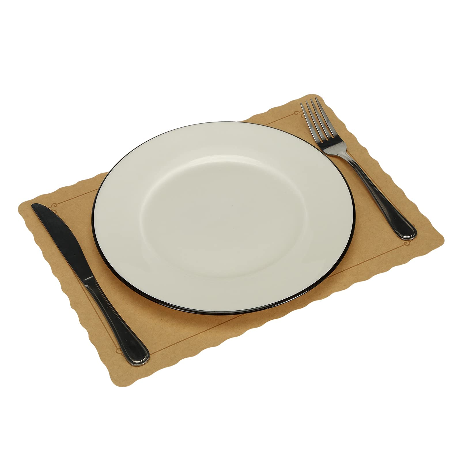 Peohud 200 Pack Disposable Paper Placemats, 10 x 14 Inches Kraft Paper Table Mats, Placemat with Decorative Wavy Edge for Cakes, Desserts, Baked Treat Display