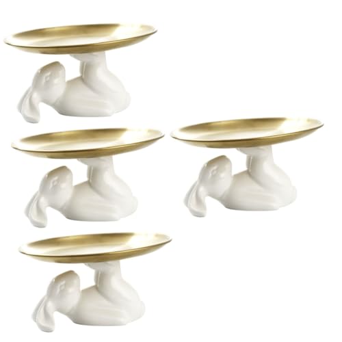NOLITOY 4pcs Cake Tray Cake Server Plate Metal Tray Decorative Server Dessert Serving Tray Rabbit Ring Dish Candy Serving Dish Jewlery Tray Easter Table Decor Round Ceramics Trinkets Bride