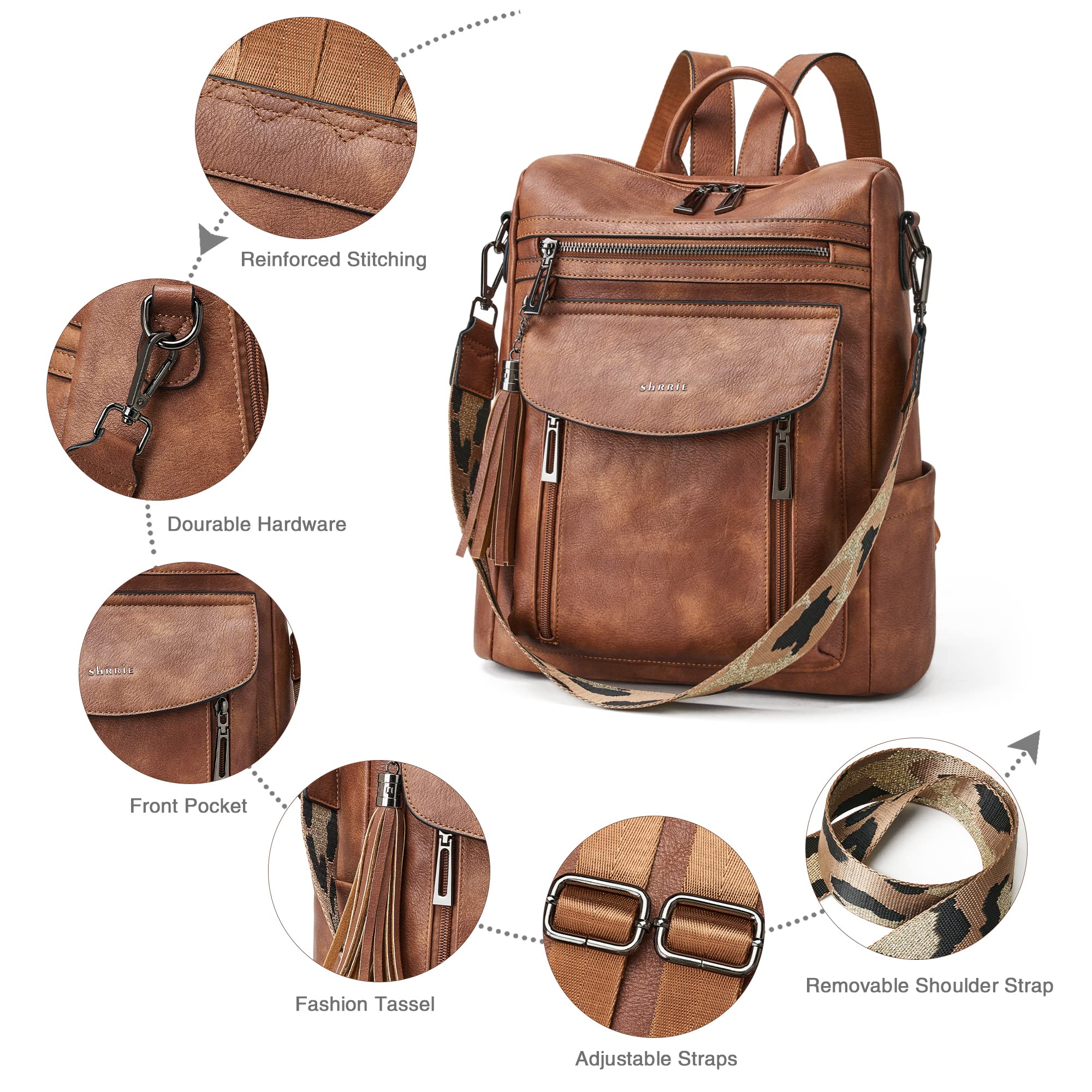 Shrrie Backpack Purse for Women Fashion Purse Backpack Satchel Travel Leather Backpack Shoulder Bag with Wristlet