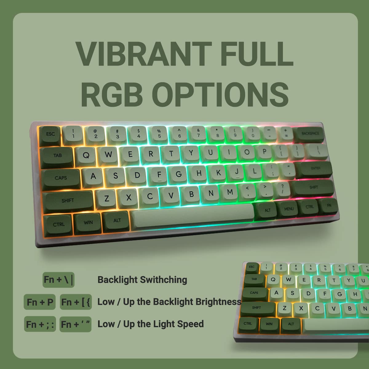 SUEHIODHY Wired 60% Keyboard Hot Swappable Mechanical Gaming Keyboard Mini 60 Percent Matcha Keyboard with PBT XDA Keycaps for Win/Mac PC Laptop(Custom Cute Keyboard/61 Keys Blue Switch)