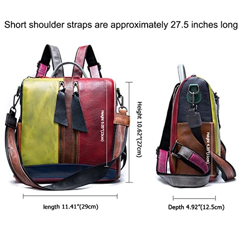 Poopy Womens Multicolored Travel Backpack Purse, Convertible Backpack, Genuine Leather Shoulder Bag, Casual Bag