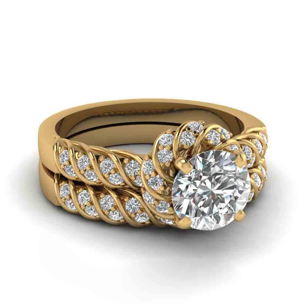 Ringcrown Bridal Sets Yellow Gold Plated Womens Wedding Ring Sets Round cut Cz Engagement Ring Sets