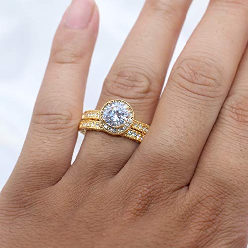 Ringcrown White Gold Plated Womens Wedding Ring Sets Bridal Sets Blue Cz Engagement Ring