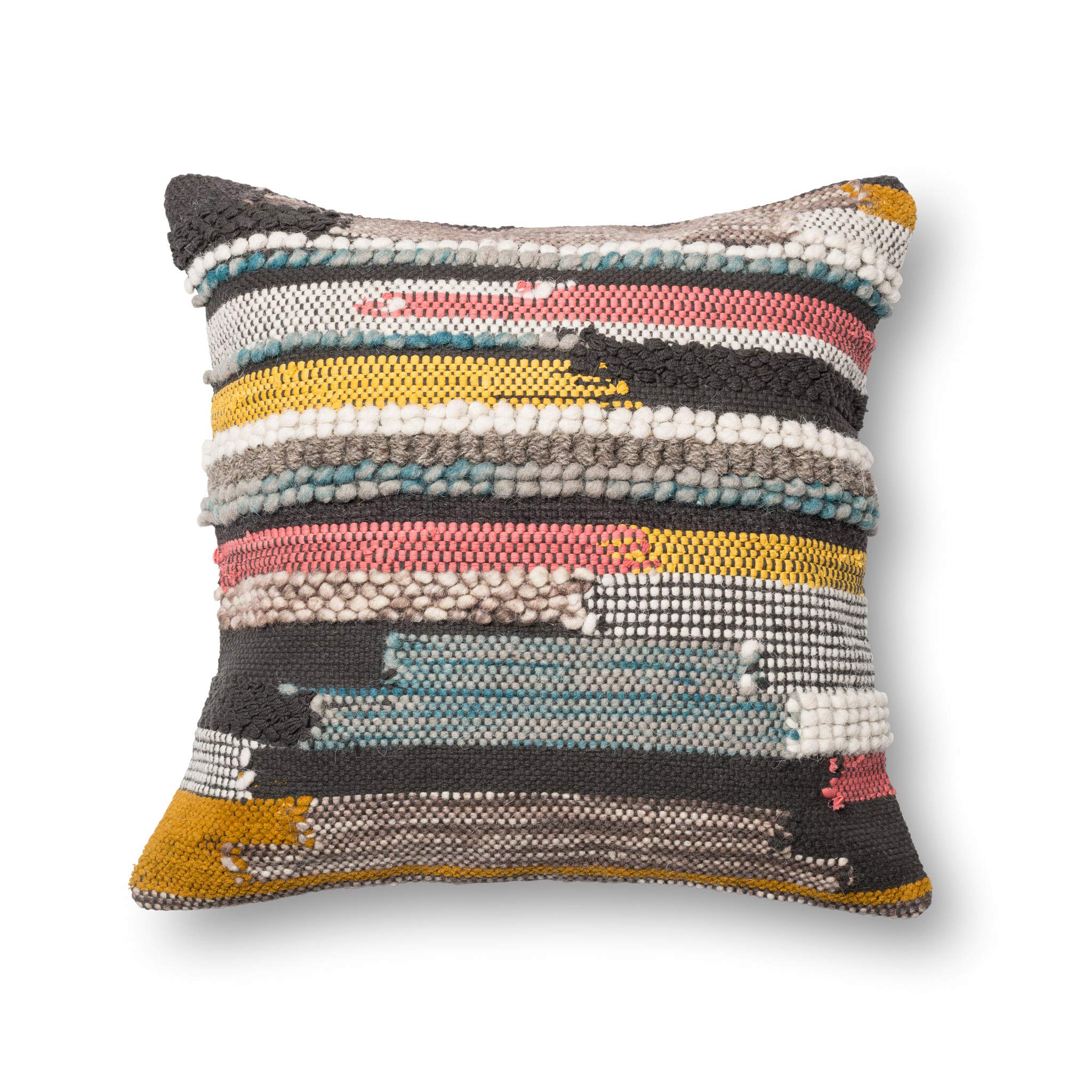 Loloi P0094 Loloi-DSETP0094ML00PIL3-Multi Decorative Accent Pillow Mostly Cotton & Wool Fill, 22" x 22" Cover w/Down, MULTI