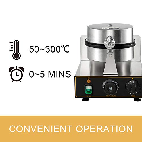 VBENLEM Commercial Round Waffle Maker Nonstick 1100W Stainless Steel 110V Temperature and Time Control, Suitable for Restaurant Bakeries Snack Bar Family, Non-rotated