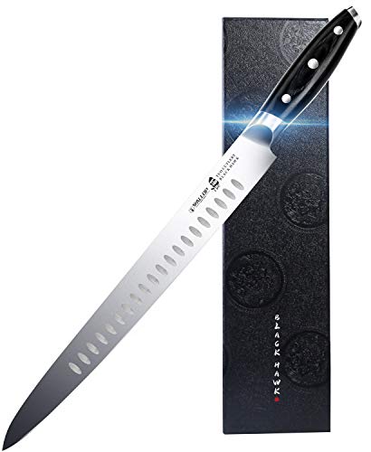 WALLOP Slicing Knife - 12 inch Slicing Carving Knife - High Carbon German Stainless Steel - Meat and Vegetable Knife with Pakkawood Handle - BLACK HAWK SERIES with gift box