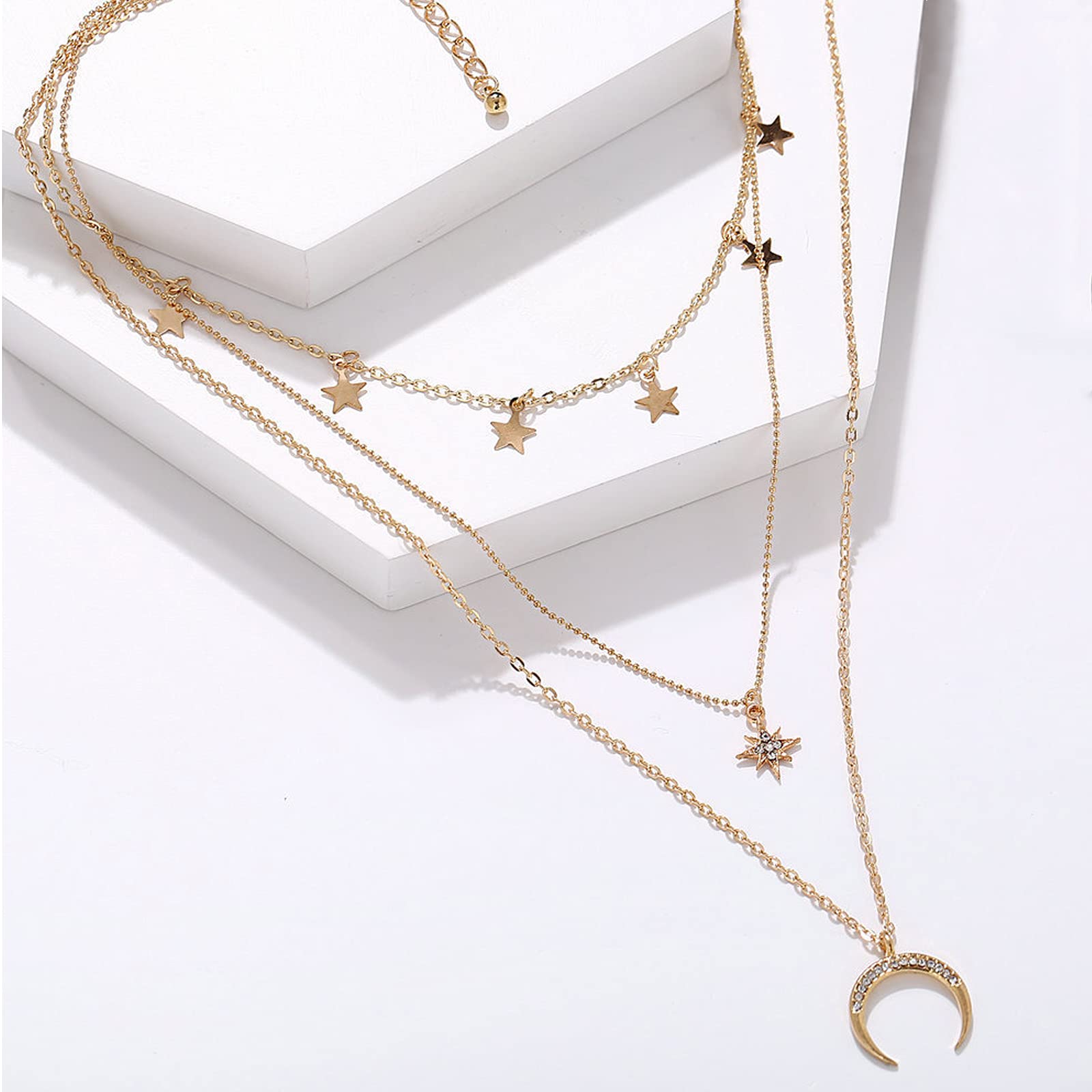 RINHOO FRIENDSHIP 4-6Pcs Multiple Layered Choker Necklace With Moon Star Coin Multi Layered Y Pendant Necklaces Set For Women (4PCS Multiple Silver Necklace)