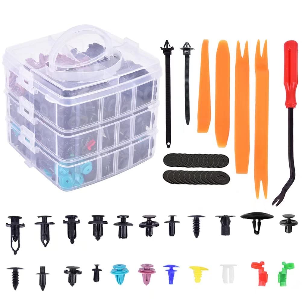 Plastic Retainer Clips Car Fasteners Clip Auto Accessories, 723PCS Bumper Clips Kit Auto Rivets Fasteners Kit with 10 Cable Ties for Honda Toyota GM Ford Chevy