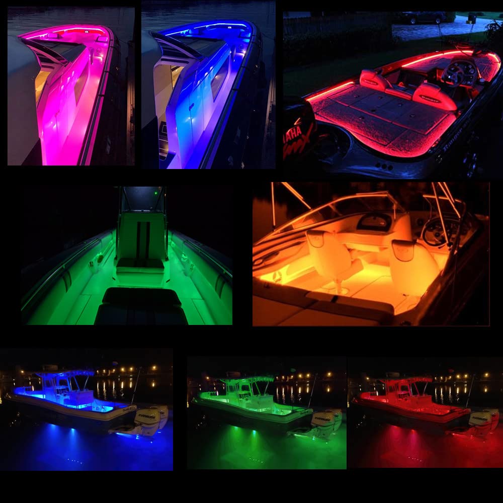 ROLiGHTiC LED Boat Light Kit, 33FT Marine Pontoon Lights, RGB Color Changing Led Strip Lights, IP65 Waterproof Boat Interior Lights, Under Gunwale Light, Boat Deck Light