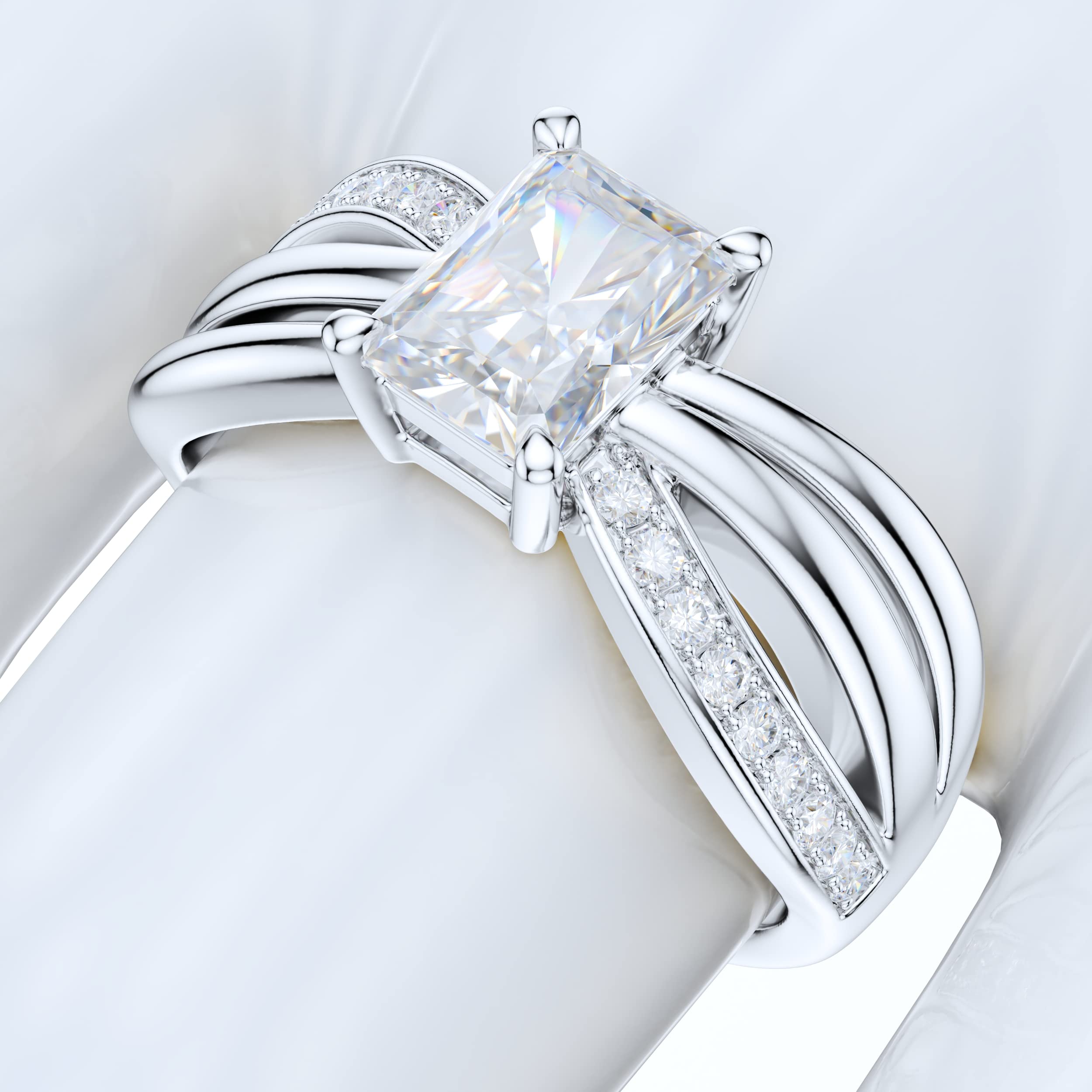 PRSTANI Sterling Silver Ribbon Bowknot Infinity Simulated Emerald Cut Diamond Engagement Ring Cross Twisted Knot Promise Ring (10)