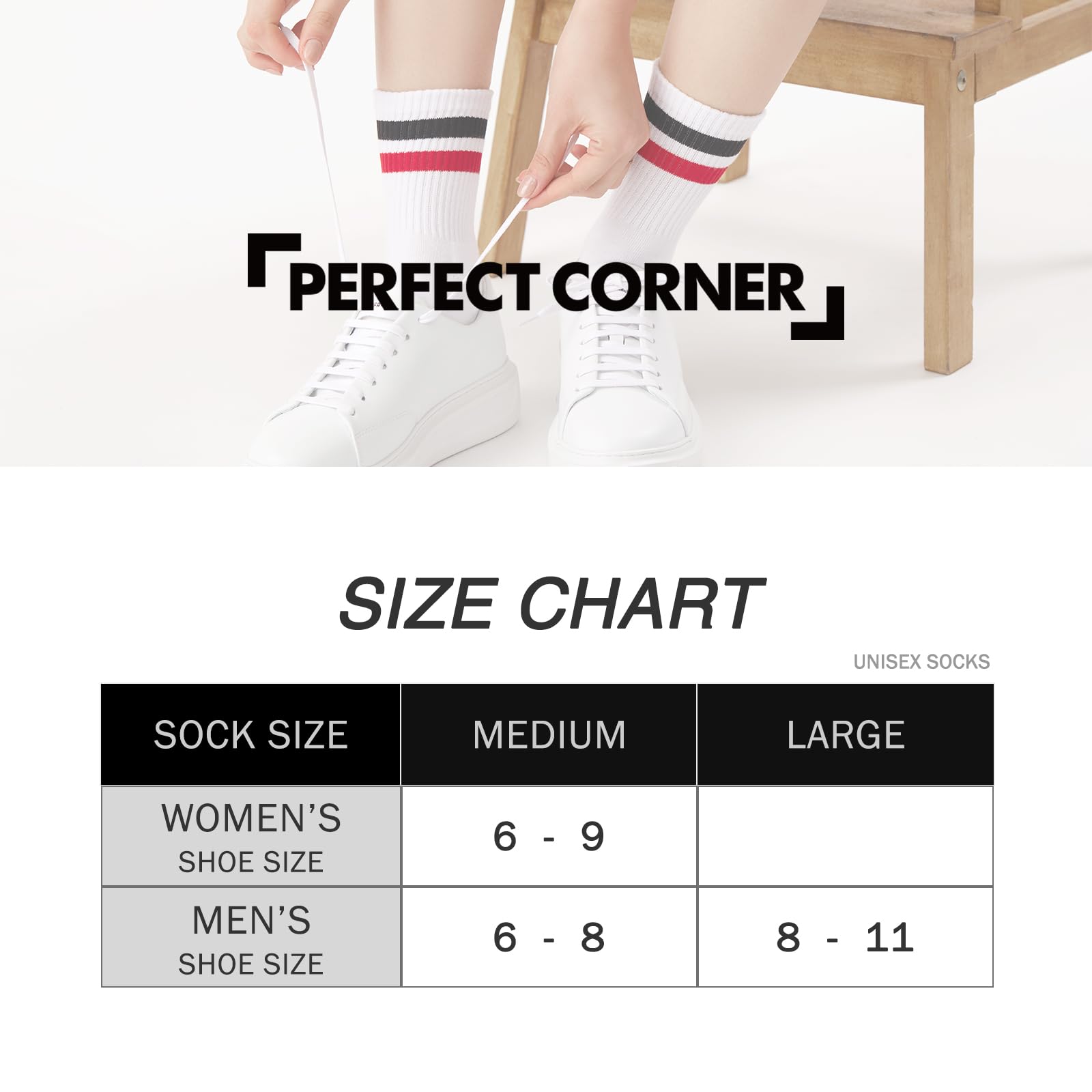PERFECT CORNER Cotton Cushion Arch Support Training Gym Athletic Quarter Socks for Men and Women 5-Pair (3-Stripe Asst, Large)