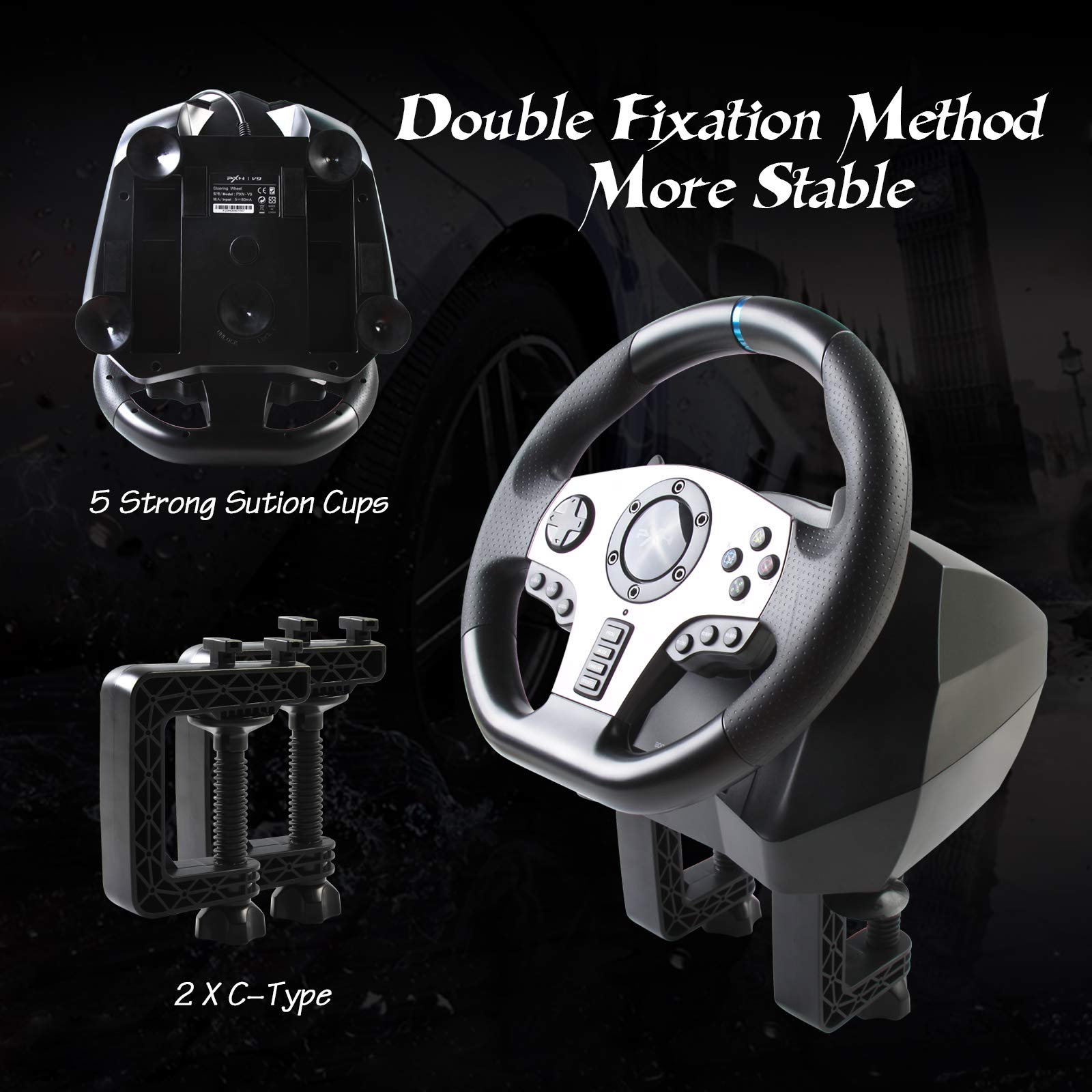 PXN V9 Game Racing Wheels,270°/900°PC Steering Whee With Pedals and Shifter,Support Vibration and Headset Function,for PC Xbox One, Xbox Series S/X,PS4, PS3,Switch