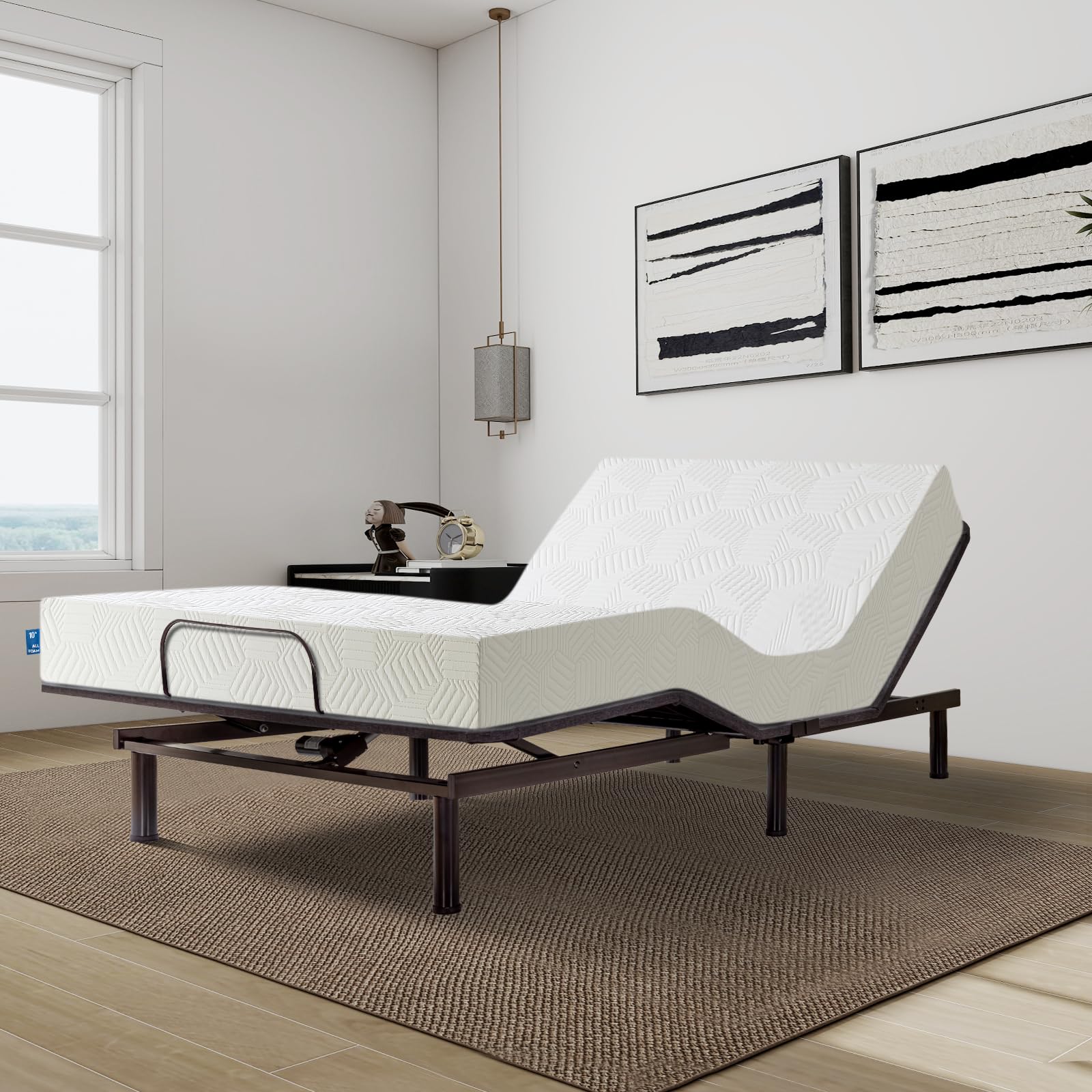 Maxspeed Adjustable Bed Frame Queen+10 Inch Queen Memory Foam Mattress,Cool Gel Mattress Bed in a Box,Wireless Remote with Backlight,Ergonomic Head & Foot Incline,Zero-Gravity,Easy Assembly