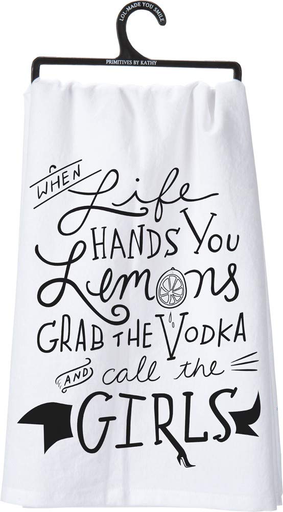 Primitives by Kathy LOL Made You Smile Cotton, Dish Towel, 28" x 28", Grab The Vodka