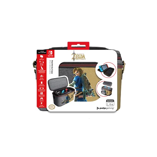PDP Gaming Officially Licensed Switch Pull-N-Go Travel Case - Zelda Breath of the WIld - Semi-Hardshell Protection - Protective PU Leather - Holds 14 Games - Works with Switch OLED & Lite