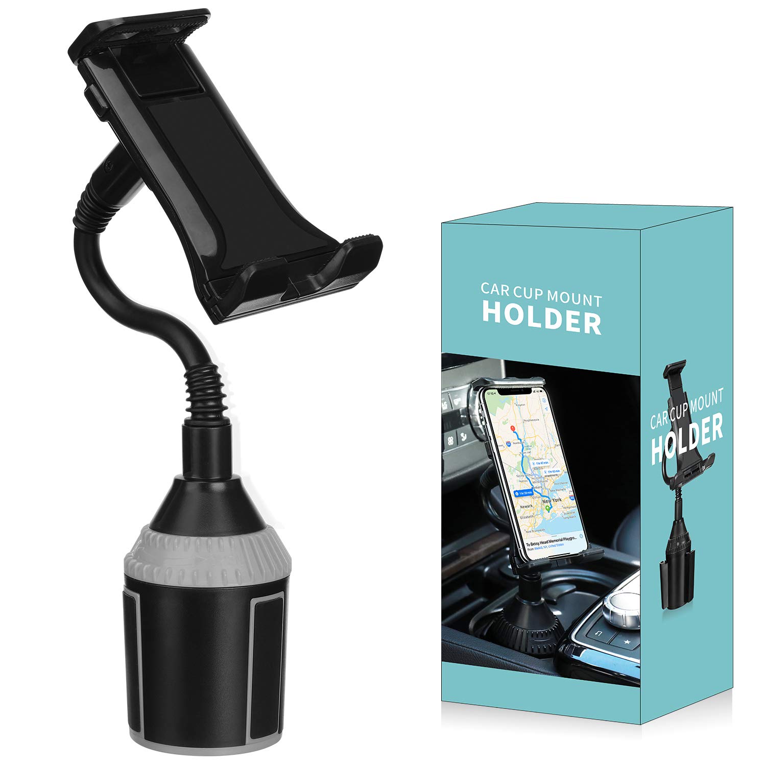 MiaodaM 360° Swivel Cup Holder Phone Mount Universal Adjustable Gooseneck Cup Holder Cradle Car Mount for Cell Phone iPhone 11/11 Pro/XR/XS/XS Max/iPad/iPod Electronics Devices from 4.7'' to 10.5''