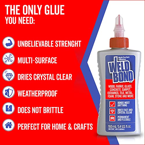 Weldbond Multi-Surface Glue, Bonds Most Anything! Non-Toxic Glue, Use as Wood Glue or on Glass Crafts Ceramic Tile Mosaic Stone Fabric Carpet Metal & More. Dries Crystal Clear 14.2 oz / 420ml
