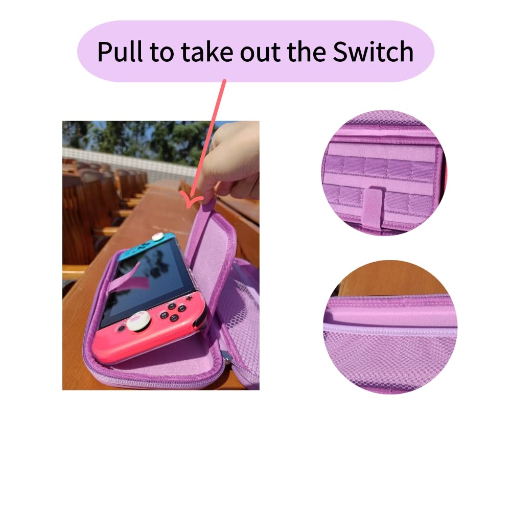Switch Accessories Bundle, Peniobnm 13 in 1 Switch Accessories Kit Includes Switch Case, Adjustable Stand, 2 Tempered Glass Screen Protectors, Crystal Case for Console, 6 Thumb Grip Caps, Purple