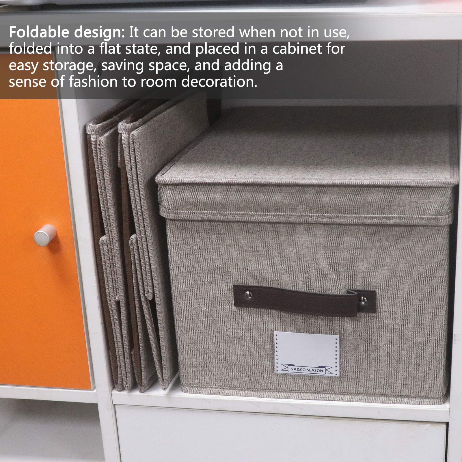 NA&CO SEASON 3 Pack Folding Hand-held Storage Cubes Bin with Lids, Collapsible Decorative Storage Boxes, Large Boxes for Shelves, Cubic Storage Boxes for Household, Closet, Cabinet, Office(brown)