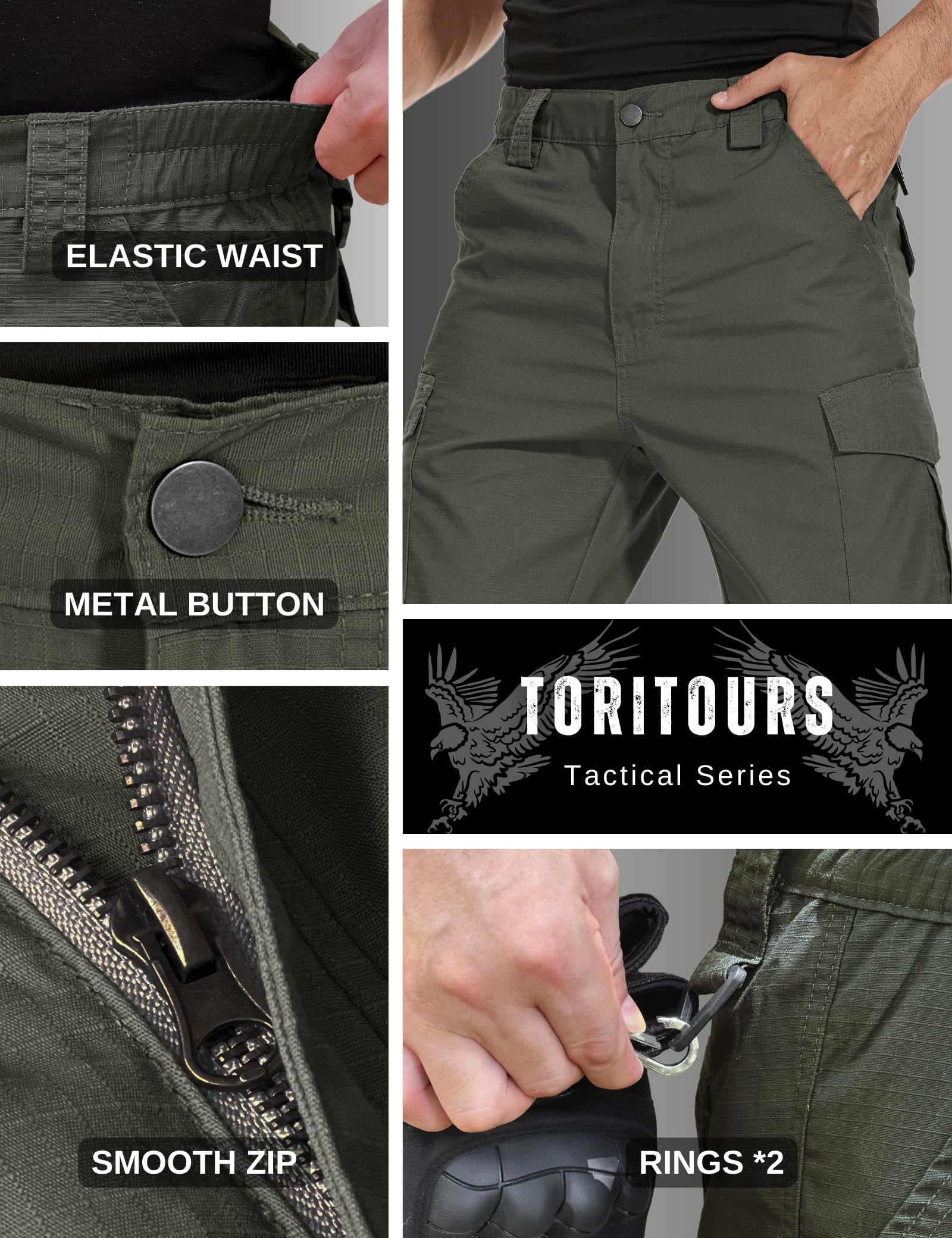 Toritours Men's Hiking Pants, Ripstop Mens Tactical Cargo Pants Lightweight Work Pants for Men Waterproof BDU Outdoor Travel Pants Classic Khaki
