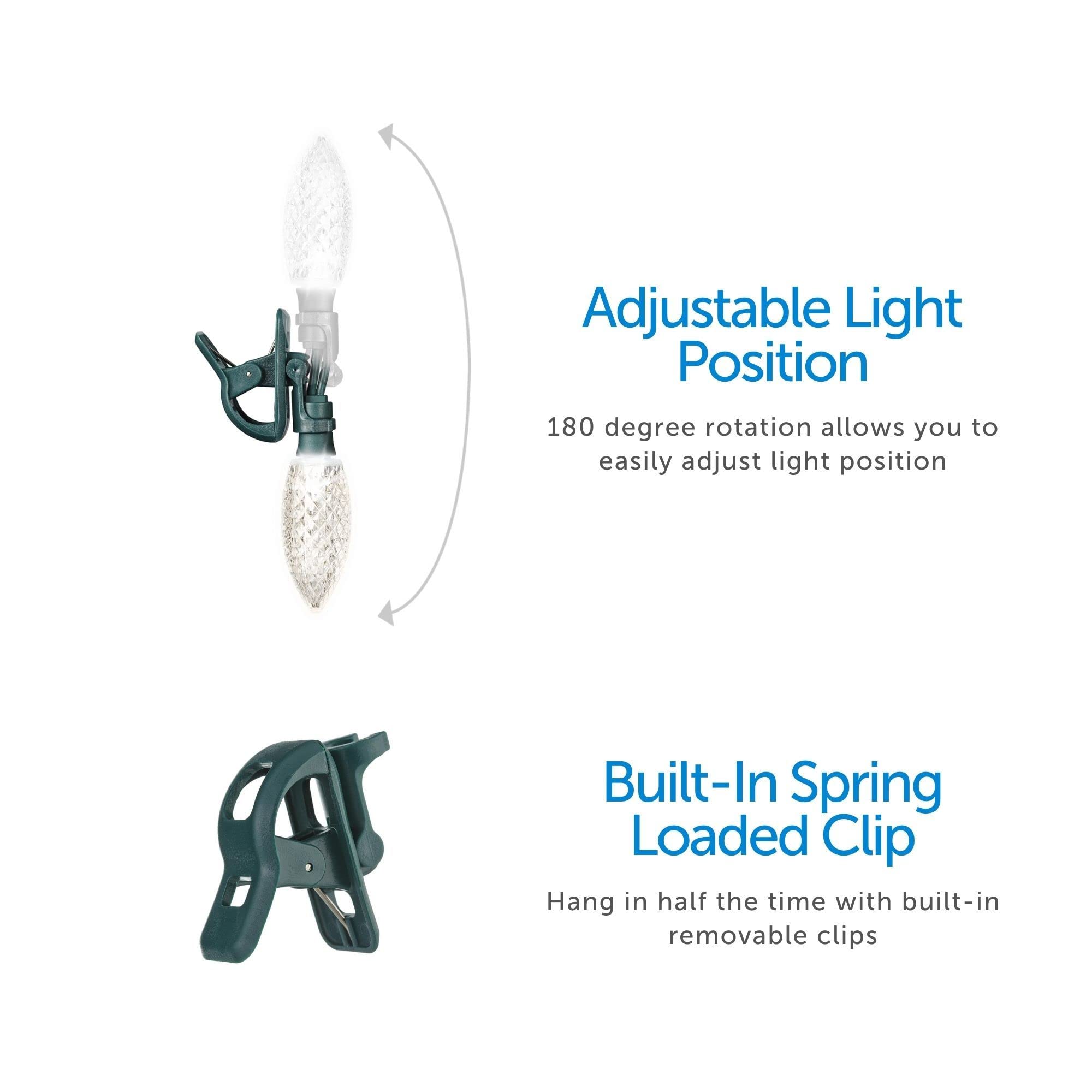 NOMA C9 LED Quick Clip Christmas Lights | Built-in Clip-On String Lights | 100 Warm White Bulbs | 66.8 Foot Strand 
