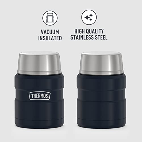 THERMOS Stainless King Vacuum-Insulated Food Jars with Spoon, 24 Ounce, Rustic Red and 16 Ounce, Midnight Blue