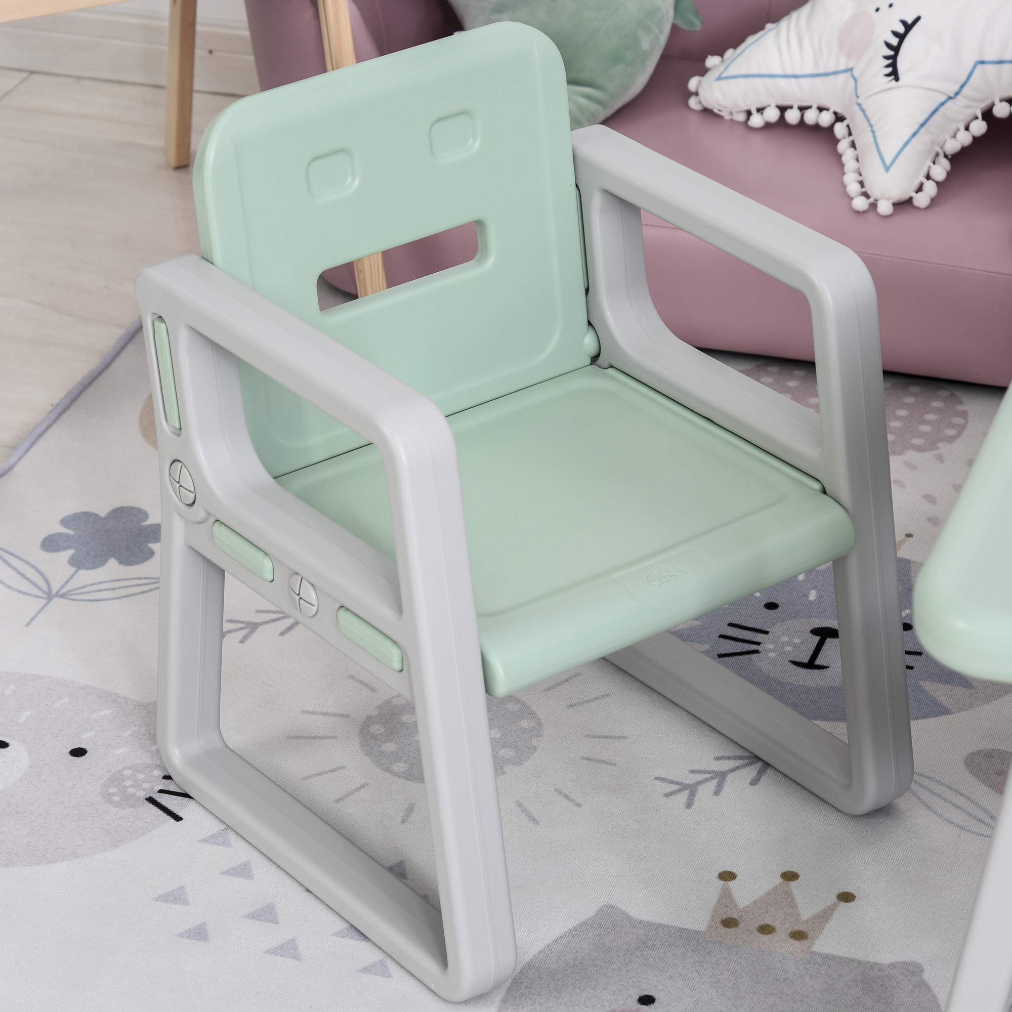 Qaba 3-Piece Kids Table and Chair Set Writing Desk with Armrest, Storage Space for Toddler Activities, Green