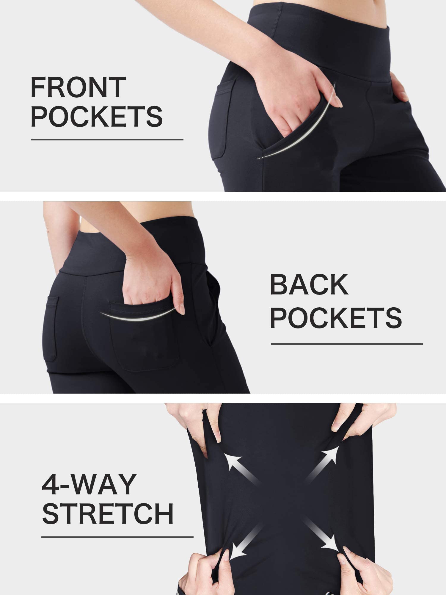 nuveti Women's High Waisted Boot Cut Yoga Pants 4 Pockets Workout Pants Tummy Control Women Bootleg Work Pants Dress Pants (Black, 3X-Large)