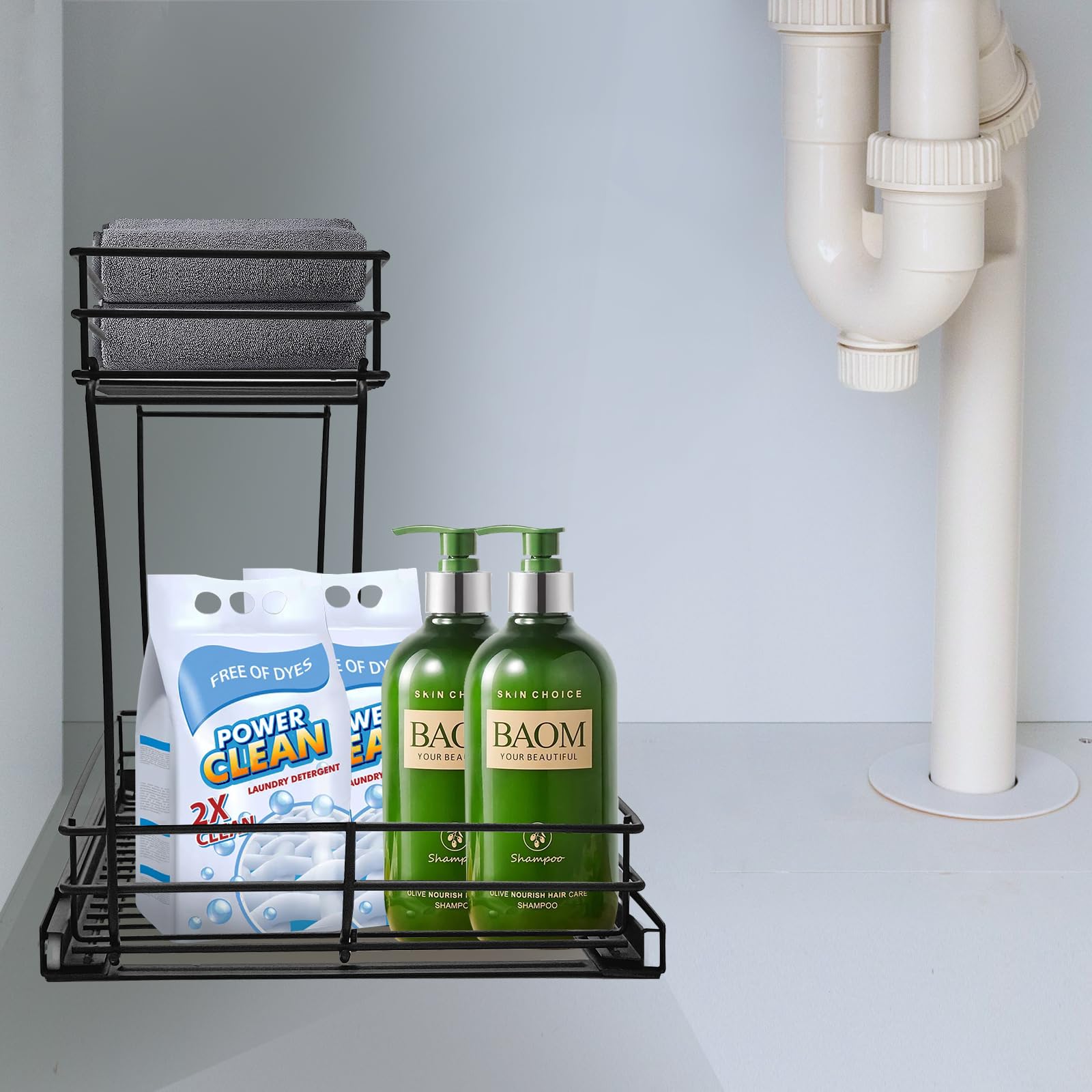 TOOYIMR Under Sink Organizer,2 Tier Slide Out Pull Out Cabinet Organizer Shelf,Multi-Purpose Under Sink Storage with Sliding Drawer for Kitchen Bathroom Cabinet(Black)