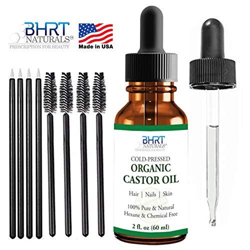 Organic Castor Oil for Eyelashes and Eyebrows With Applicator Kit - 100% Pure, Cold Pressed, Hexane Free - Stimulate Growth for Eyelashes, Eyebrows, Hair - 2 Ounces (60 ML)