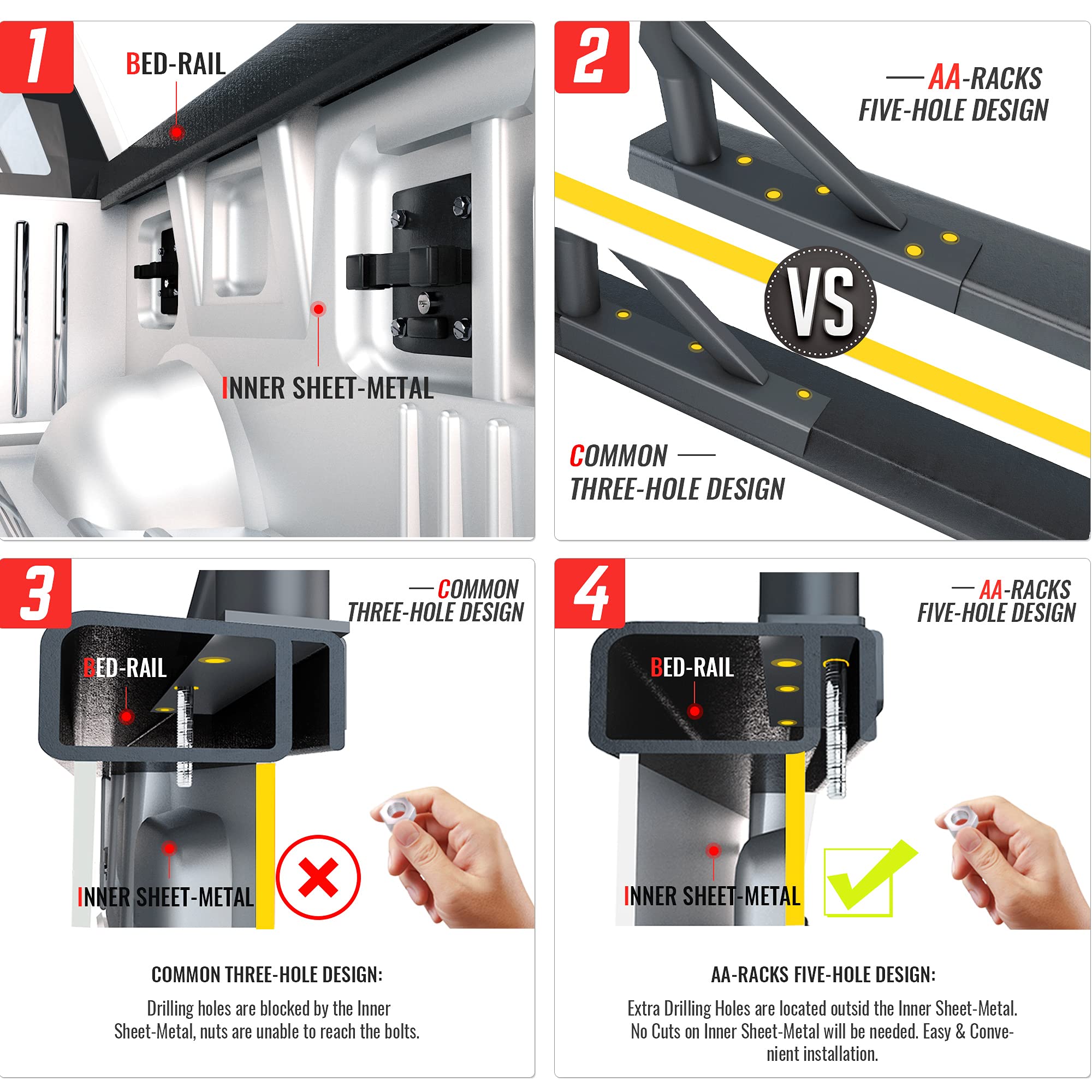 Non-Drilling Truck Rack, Pick-up Truck Utility Ladder Rack Black (USPTO Patent Pending)